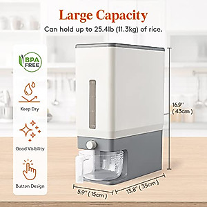 Lifewit Rice Dispenser 25 Lbs(11.3kg), Rice Storage Container Sealed Moisture Proof with Measuring Cup for Kitchen Pantry Household, BPA-Free