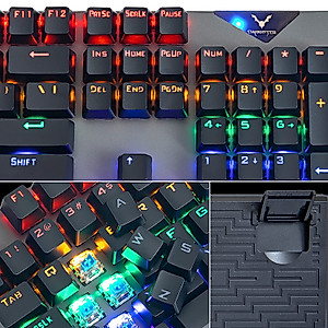 CHIROPTER Mechanical Keyboard and Mouse Combo, Wired RGB LED Backlit Mechanical Gaming Keyboard with Blue Switch, Gaming Mouse for Windows PC Gamers