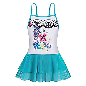 Jurebecia Girls Mirabel Swimsuit One Piece Bathing Suit Sleeveless Ruffle Tulle Swimwear Kids Magic Family Bikini Set for Role Play Dress up Princess Swim Suit Beach Swimming White 6/5-6Years