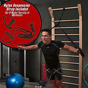 Swedish Ladder Wood Stall Bar – Physical Therapy & Gymnastics Ladder w/ 11 Strategic Rods - Ideal for Back Pain Scoliosis Exercise Equipment & Range of Motion