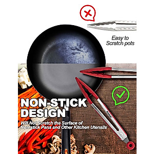 Anaeat Non-Stick Silicone Locking Tong Set of 3 - Stainless Steel 7", 9" and 12" Kitchen Food Tongs with Non-Slip Silicone Tips and Grip for Cooking, Baking and BBQ - Heat Resistant up to 480°F