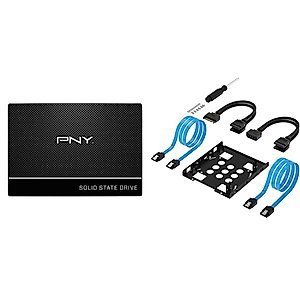 PNY CS900 1TB 3D NAND 2.5" SATA III Internal Solid State Drive (SSD) - (SSD7CS900-1TB-RB) & SABRENT 3.5 Inch to x2 SSD / 2.5 Inch Internal Hard Drive Mounting Kit