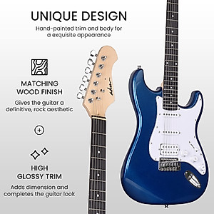 ADM Electric Guitar Beginner Kit 39 Inch Full Size Guitar Package with Amplifier, Bag, Strap, String, Tuner, Cable and Picks, Blue