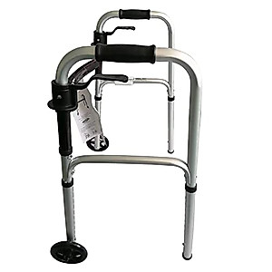 HEALTHLINE 2 Wheel Walker for Seniors & Adults - Deluxe Lightweight Foldable Walker with Wheels 5" up to 350 lbs and Free 2 Pair of Rear Glides & Triggers (Red)