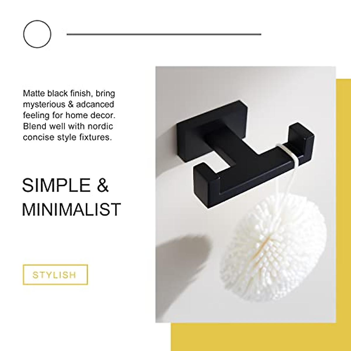 APLusee Double Robe Towel Hook, Stainless Steel Square Dual Coat Hook, Utility Bath Kitchen Storage Hanger Holder, Matte Black…