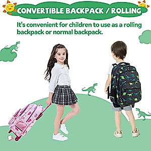 VASCHY Rolling Backpack Kids, 17in Water Resistant Large Bookbag Carry-on Travel Trip Bag with Wheels for Boys Girls Green