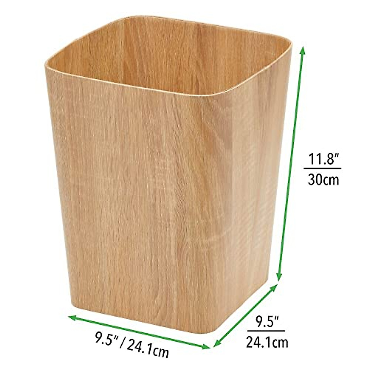 mDesign Square Trash Can Wastebasket, Garbage Container Bin - for Bathrooms, Powder Rooms, Kitchens, Home Offices - Natural/Tan Wood Print