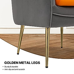 MoNiBloom Single Sofa Chair Modern Upholstered Accent Chair Armchair w/Backrest Pillow, Orange/Gray Contrasting Colors Upholstered Bedroom Barrel Chair Mid Century Modern Comfy Suede Singel Armchair