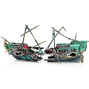 SLOCME Aquarium Shipwreck Decorations - Air Bubbler Sunken Ship Ornament, Fish Tank Air Action Aerating Decorations