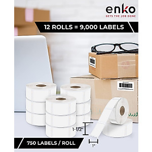 enKo Compatible 30347 Dymo Book Spine Labels (1" x 1-1/2") 12 Rolls, 9000 Library Book Barcode Labels - Use with Dymo Labelwriter 450, 4XL, 450 Turbo Printer, Rollo Printer