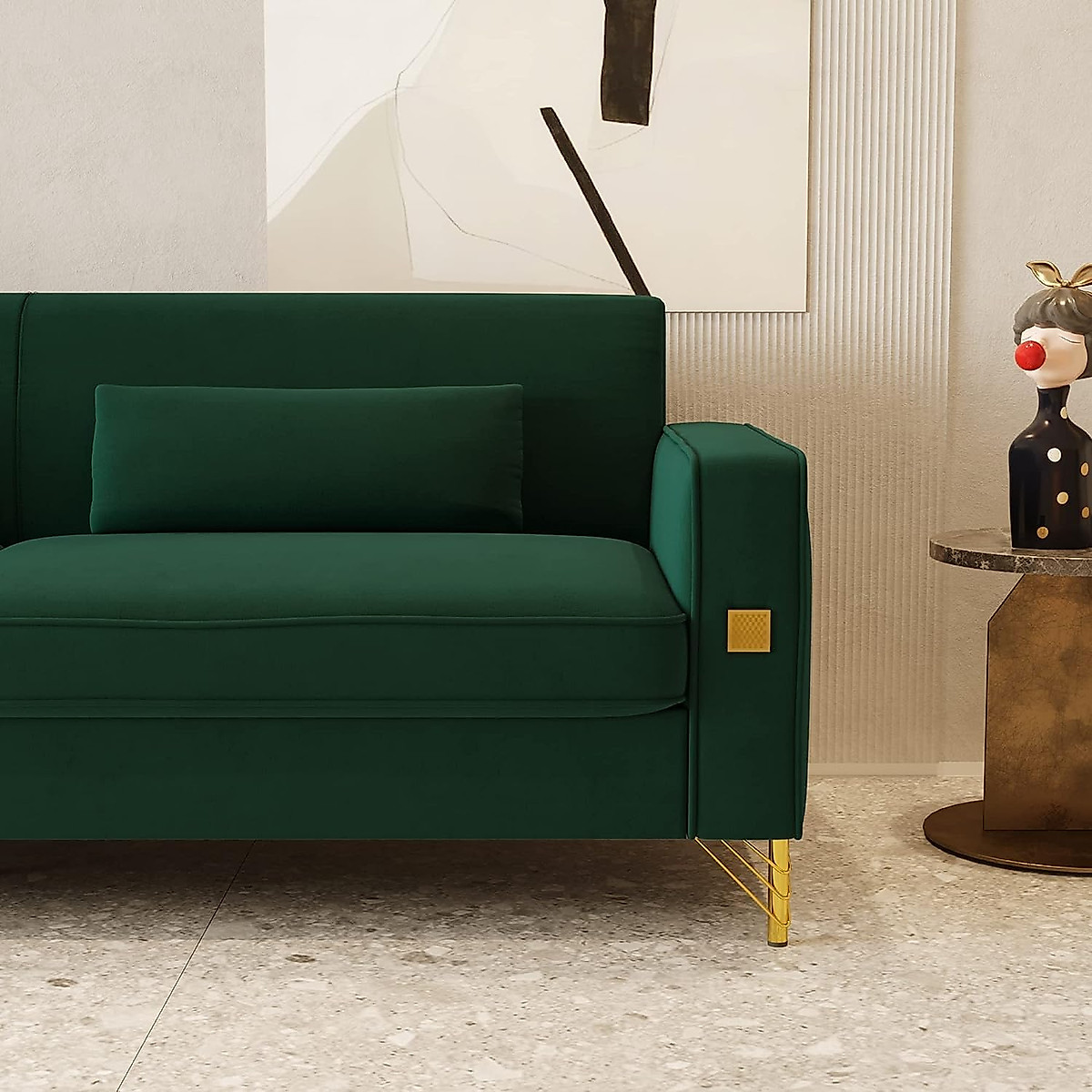 Goohome Tufted Couch, Chesterfield Velvet Upholstered 3-Seater Comfy Sofa, Living Room Furniture Sets W/Solid Wood Frame and Gold Legs, Fit for Bedroom, Apartment