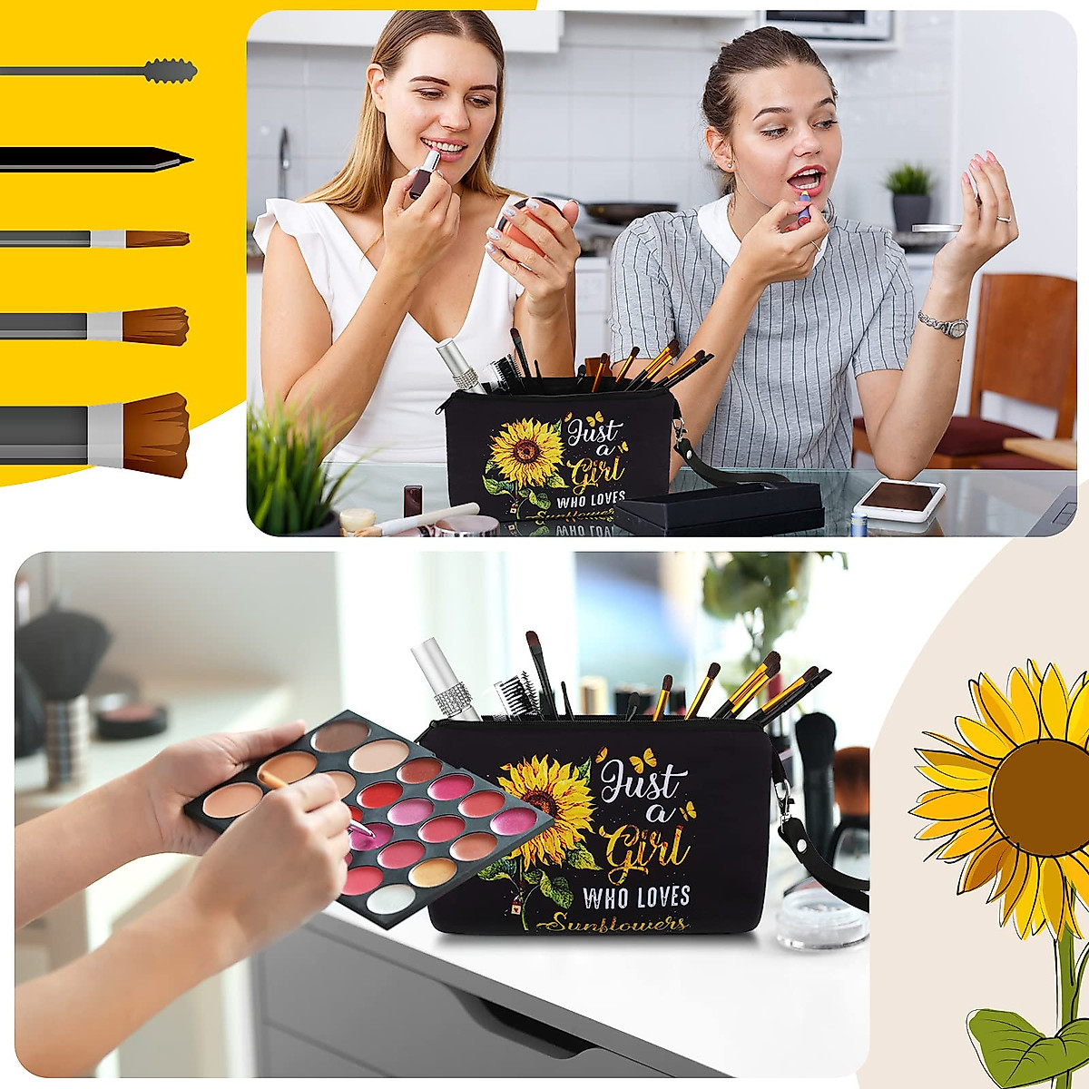 Sunflower Gifts Bag for Women Just A Girl Who Loves Sunflowers Cosmetic Bag Sunflower Pouch Makeup Bag Sunflower Purse Makeup Bag with Zipper Pencil Clutch Sunflower Clutch Travel Bags