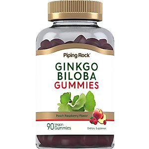 Piping Rock Ginkgo Biloba Supplements | 90 Gummies | Peach Raspberry Flavor | Vegan, Non-GMO, Gluten Free Extract