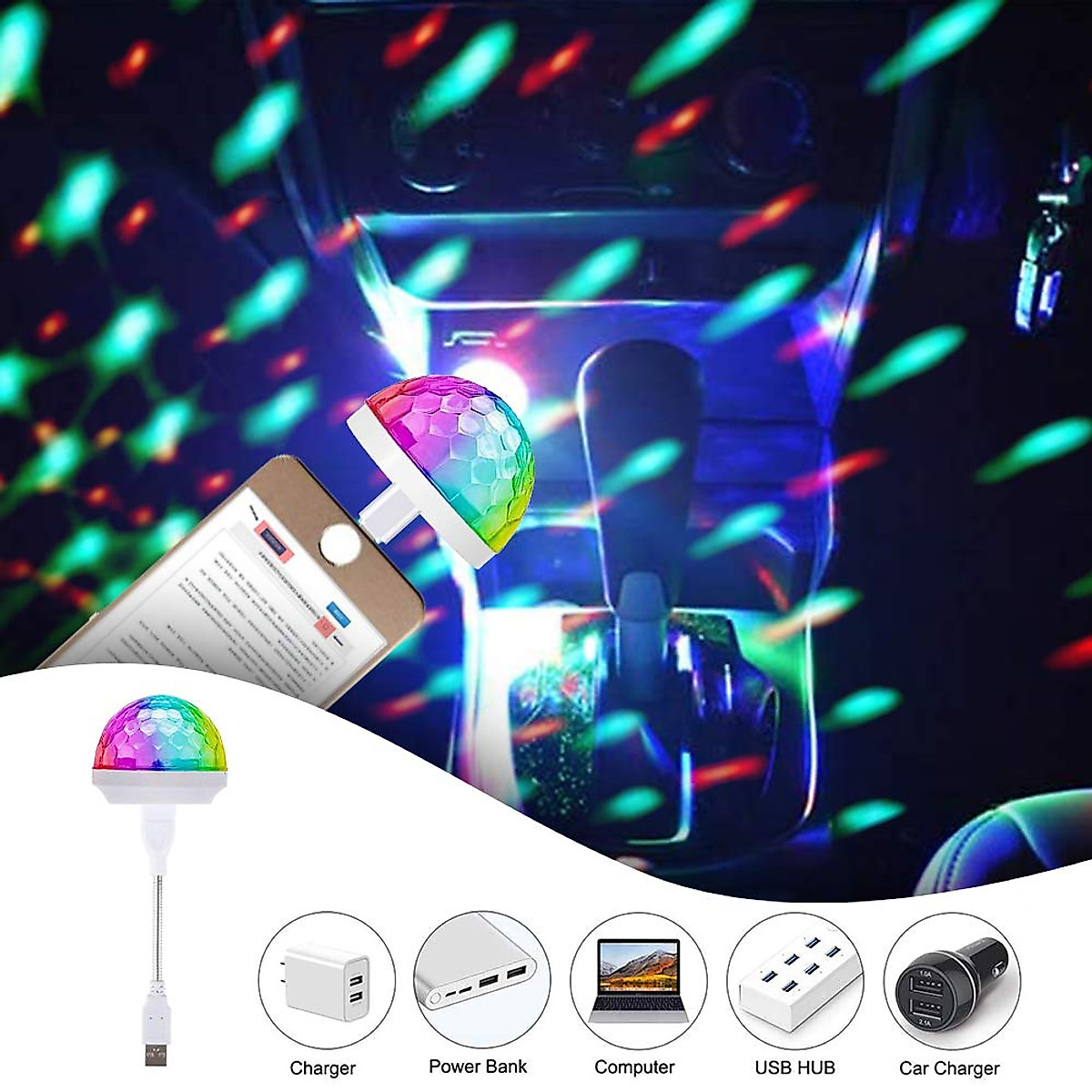 4Pack USB Mini Disco Ball Light, Sound Activated Party Lights DJ Strobe Light for Halloween toys Favors,Parties,Karaoke,Wedding,Birthday DJ Bar,Led Car USB Atmosphere Light (White)