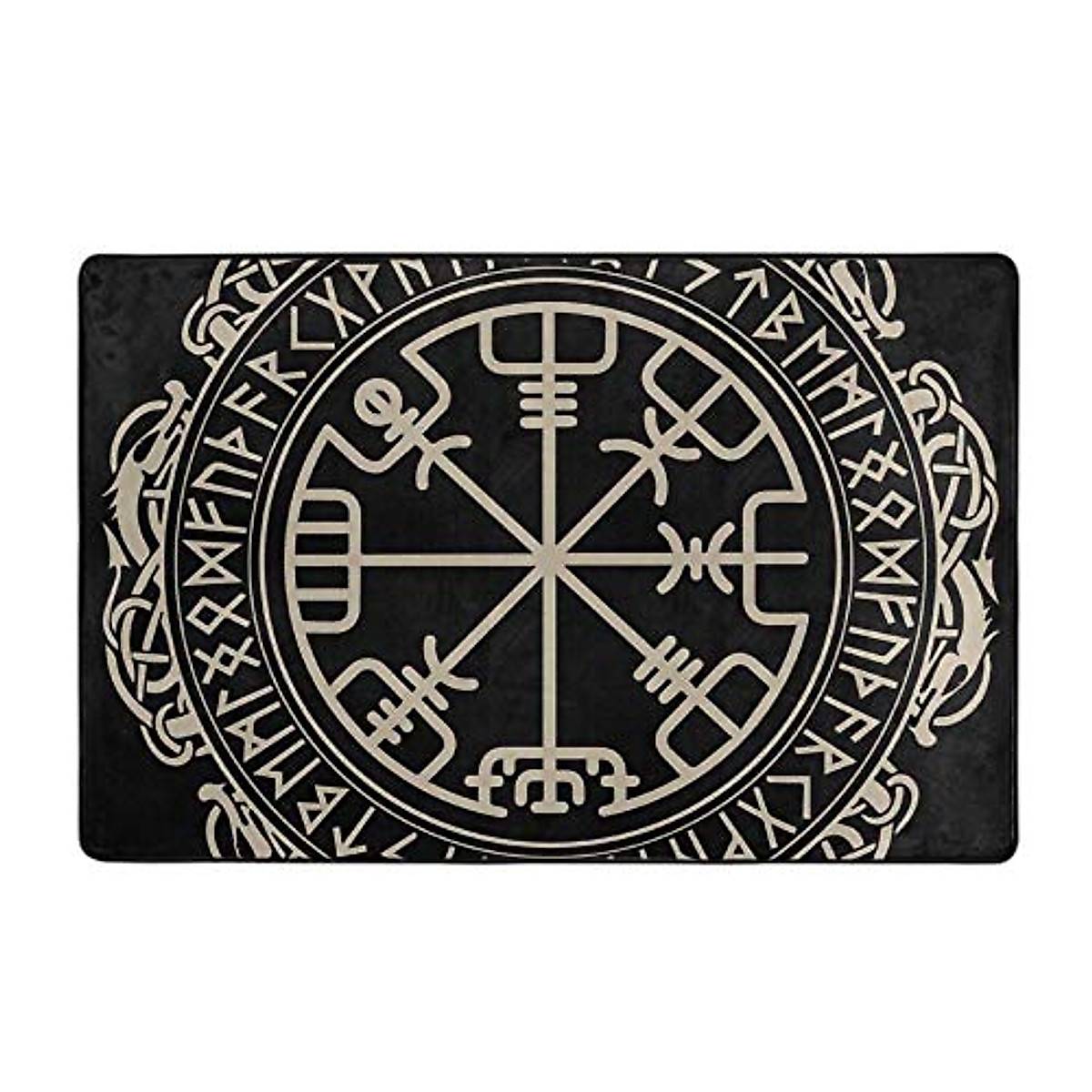 Luxury Area Rugs Thick Anti-Slip Floor Carpet, Black Celtic Viking Design Magical Runic Compass Vegvisir in The Circle of Norse Runes and Dragons Tattoo Decorative, 3 x 5 Feet