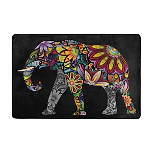 Welcome Doormat Cheerful Indian African Elephant Boho Front Door Mat Non Slip Area Rug Home Decor for Living Room, Bathroom/Soft,Door Mat Floor Mat for Indoor Outdoor 16x24 Inch