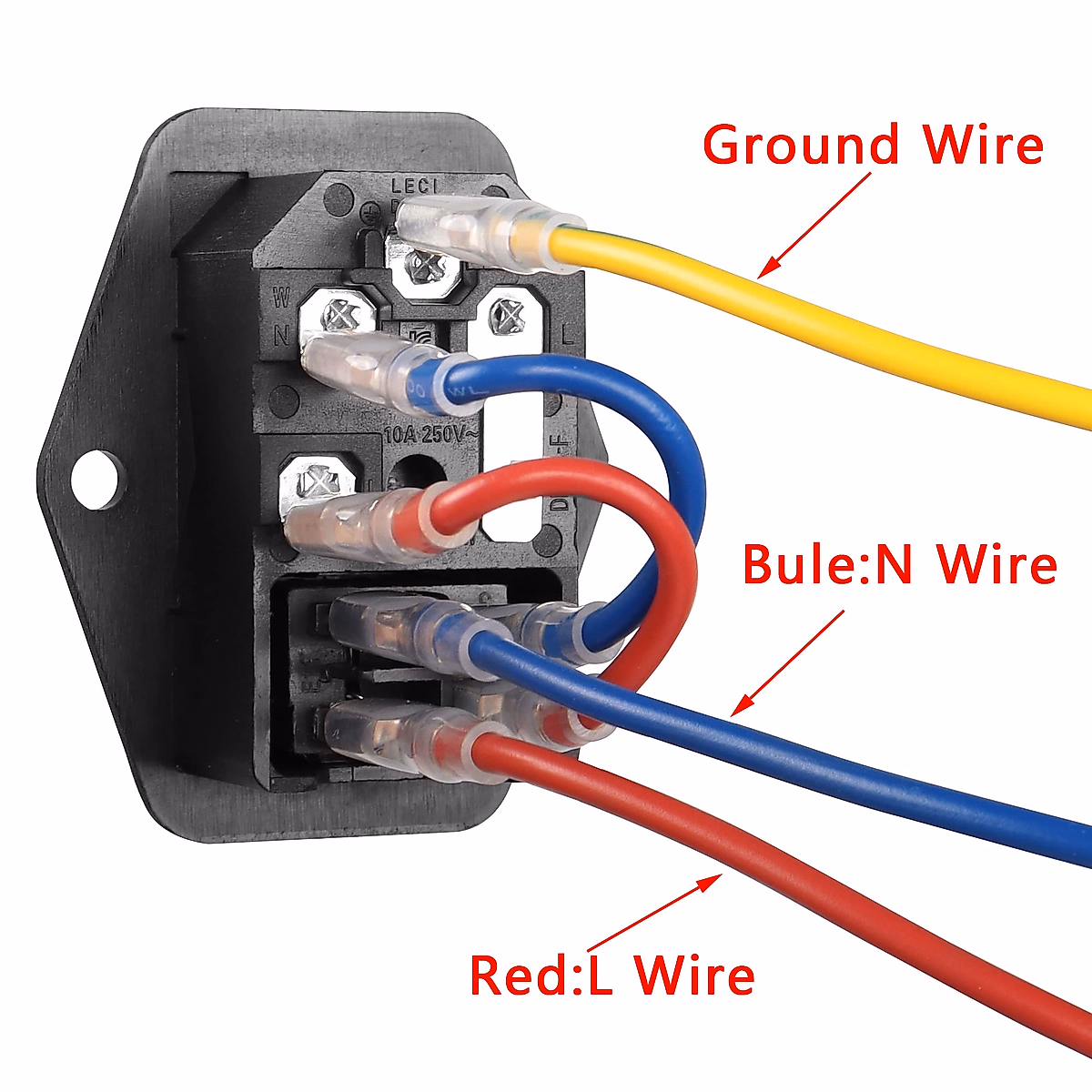 PNGKNYOCN 6A 250V Rocker Switch Power Socket Inlet Module Plug 10A Fuse with Indicator Light 18 AWG Cable 3 Pin IEC320 C14, for Household Appliances or DIY Device（2-Pack）
