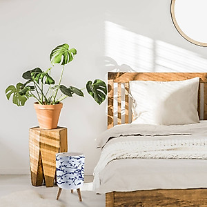 QOR88NJOG Oriental Floral Blue and White Ceramic Chinese Porcelain Painting Hand Trash Can with Lid Kitchen Bathroom Bedroom 1.8 Gallon Press Cover Wastebasket Office Wood Small Garbage Bin Waste Bin