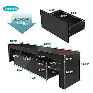 Black TV Stand with 2 Storage and 3 Open Shelves High Gloss LED TV Stand for 70 inch TV Entertainment Center TV Console Media Gaming TV Table Stands for Up 50 to 70 Inch TV Stand