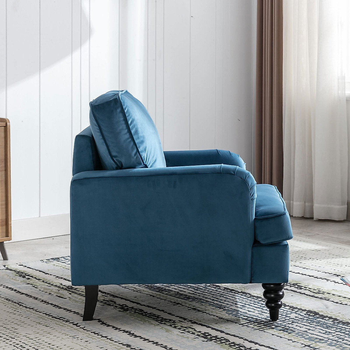 DM Furniture Midcentury Modern Accent Chair Velvet Arm Chairs Comfy Reading Chair Single Sofa Couch for Bedroom/Living Room/Salon, Light Blue