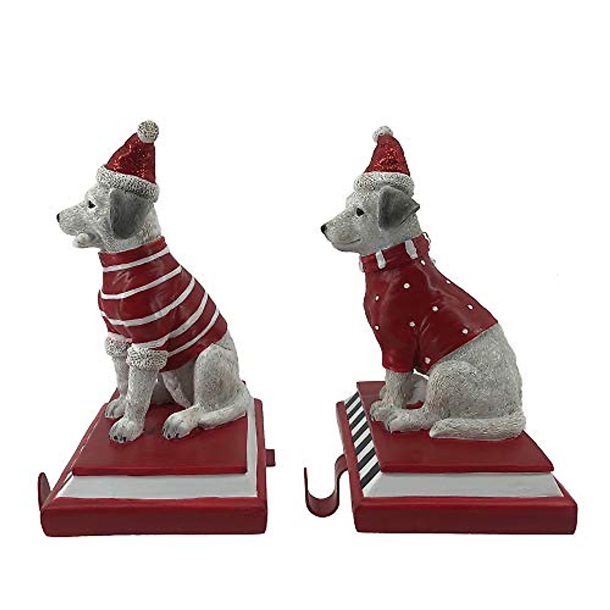 Comfy Hour Joyful Holiday Collection 9" Dog Stocking Hanger, Winter Christmas Decoration, Red, Set of 2, Polyresin