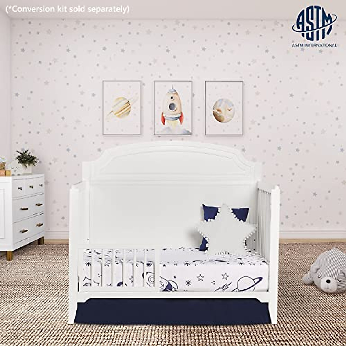 Dream On Me JPMA & Greenguard Gold Certified Milton 5-in-1 Convertible Crib Made with Sustainable New Zealand Pinewood in White, Non-Toxic Finish