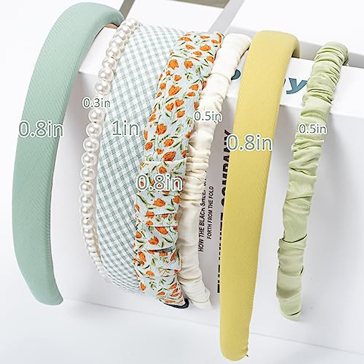 7pcs Fashion Headbands for Women, Wide Floral Headbands for Girls, Pearl Headband Non Slip Head Bands for Women's Hair Accessories (Green)