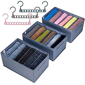 NOZAR 3-Piece XL Jeans Organizer for Closet - Wardrobe Clothes Organizer for Folded Clothes, Towels, Pants, Sweaters - Sturdy Fabric Clothing Organizer with 3 Space Saving Hangers