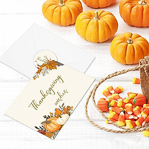 AnyDesign 36 Pack Fall Thanksgiving Greeting Cards Set Black and White Plaid Note Cards with Envelope and Sticker Pumpkin Maple leaves Blank Thank You Cards for Autumn Wedding Bridal Shower Birthday