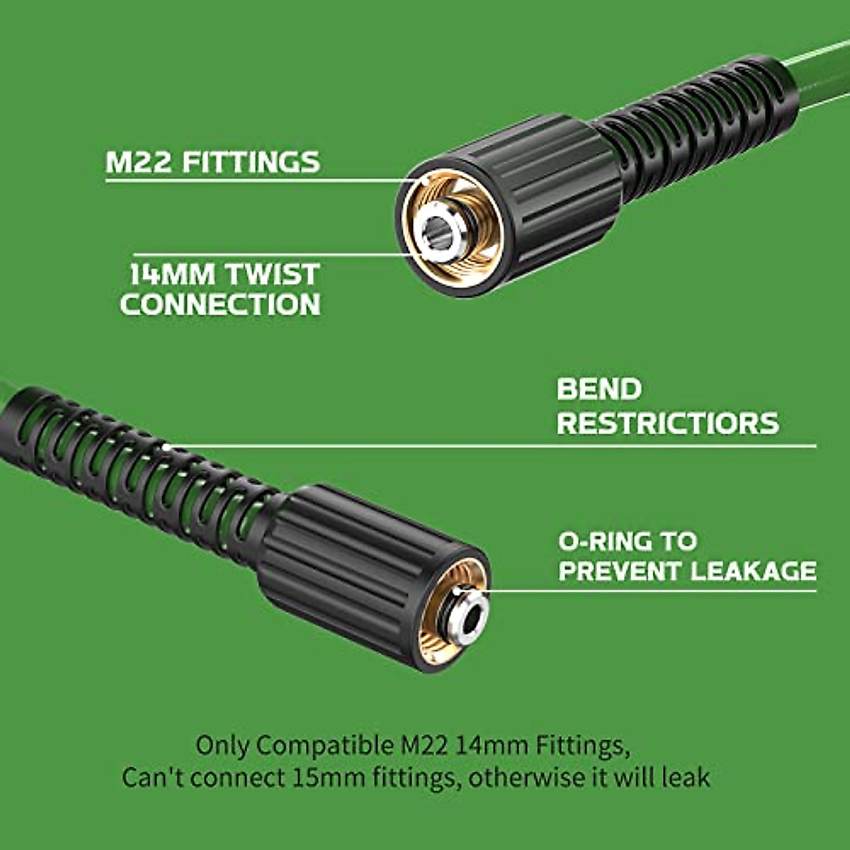 Pressure Washer Hose 50 FT 1/4" Kink Resistant Power Washer Hose M22-14mm Pressure Washer Replacement Hose 3600 PSI Universal Electric Power Wash Hose for Replacement