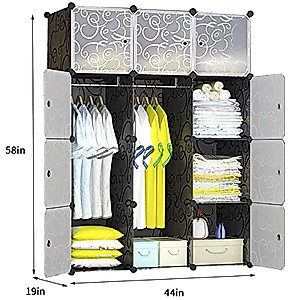 BRIAN & DANY Portable Wardrobe Closet - Cube Storage Organizer with 2 Hanging Rails, Modular Wardrobe for Space Saving, Bedroom Armoires for Toys, Shoes, Clothes - 12 Cubes