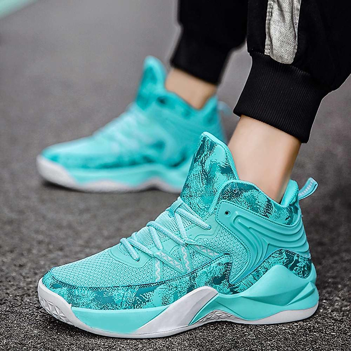 WELRUNG Unisex's High Top Lightweight Fly-weaving Running Jogging Sneakers Sports Tennis Basketball Shoes Green 11.5/10 US