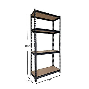 Home Basics Quick Assembly 4 Tier Heavy Duty Shelf, Black | Solid Construction | MDF Shelves | Made from High Strength Powder Coated Steel | Great for a Garage or Basement | Home or Office (25"x 59")