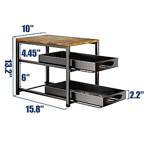 Under Sink Organizers and Storage, 2-Tier Sliding Under Bathroom Cabinet Storage Drawer Organizer with Solid Rustic Wood Top, Multi-purpose Under Sink Shelf Organizer for Home, Kitchen, Bathroom