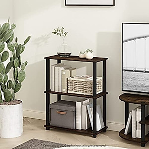 Furinno Turn-S-Tube 3-Tier Compact Multipurpose Shelf Display Rack with Square Tube, Amber Pine/Black