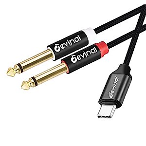 USB C to 1/4" inch Audio Cable, Devinal Type C to Dual 6.35mm TRS Stereo Aux Cord Y Splitter for Smartphone, Tablet, Laptop Link Amplifier, Mixing Console Mixer, Speaker, 6.6 Feet
