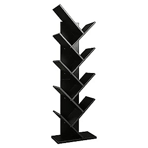 HOMEFORT 9-Shelf Bookshelf,Geometric Tree Bookcase,Wood Bookshelves Storage Rack, MDF Tree Shelf Display Organizer for Books,Magazines,CDs and Photo Album Holds Up to 5kgs Per Shelf (Black)