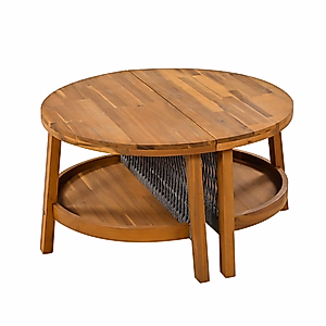 Quarte Outdoor Acacia Wood Round Sofa Set, Half-Moon Sectional Sets with Coffee Table,6-Person Seating Group for Garden, Deck (Beige/Half-Moon*A)