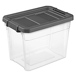 Sterilite 30 Quart Clear Plastic Stackable Storage Container Bin Box Tote with Grey Latching Lid Organizing Solution for Home & Classroom, 18 Pack