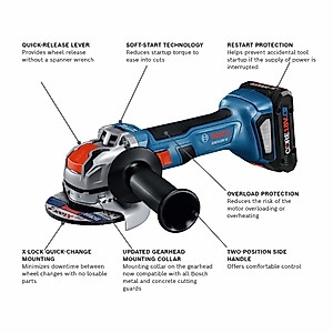 BOSCH GWX18V-8B15 18V X-LOCK Brushless 4-1/2 In. Angle Grinder Kit with (1) CORE18V® 4 Ah Advanced Power Battery