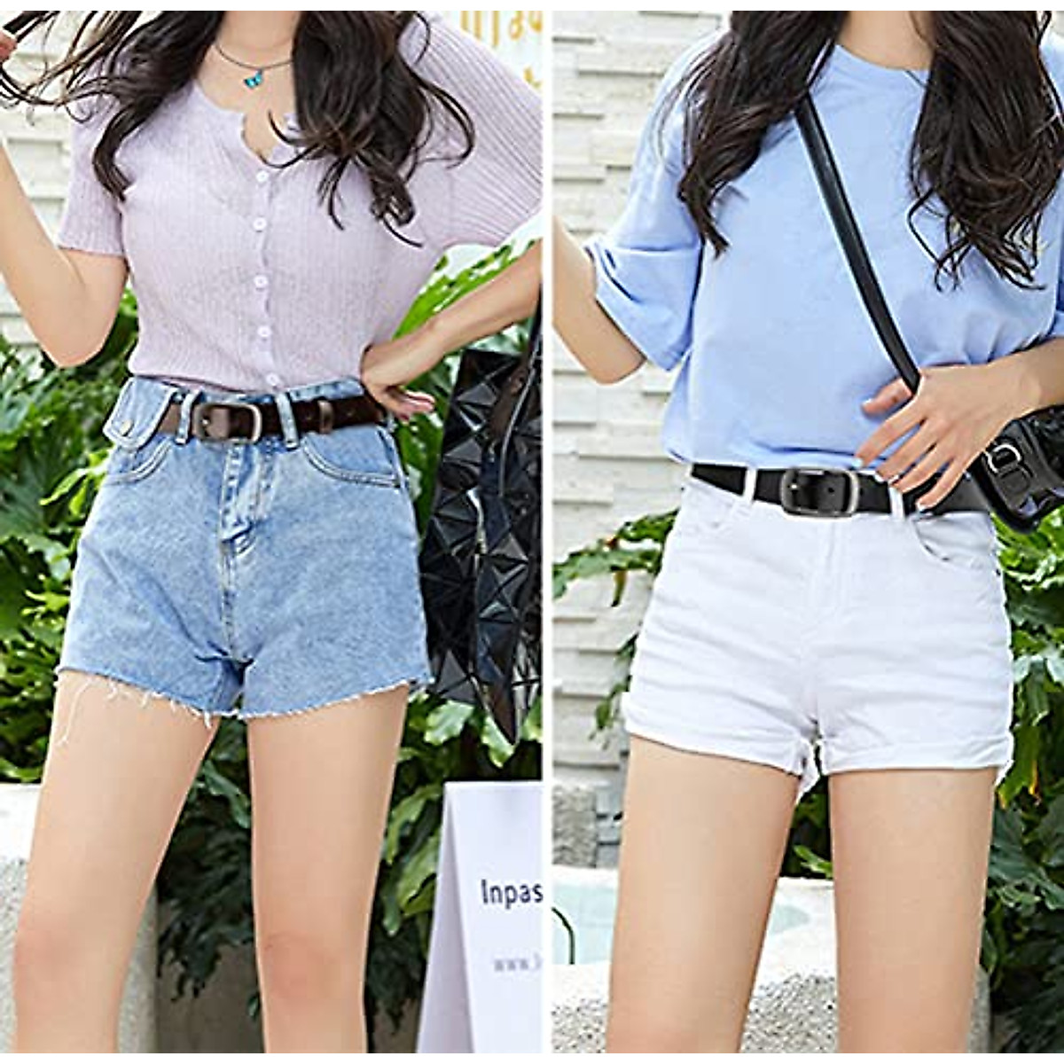 West Leathers [2 Pack Women's Genuine Leather Belts, Fashion Cowhide Waist Belt with Pin Buckle for Jeans Pants and dresses