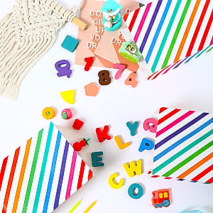 Vammy 24 Pieces Rainbow Party Favor Paper Bags, Food Safe Kraft Paper Gift Bags Sweet Candy Goodie Treat Bags with 24 Stickers for Birthday Party Wedding Christmas, 5.1 x 3.1 x 9.4 Inch