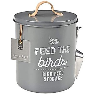 Burgon & Ball Bird Food Storage Container Tin Charcoal Grey with Scoop and Leather Handle