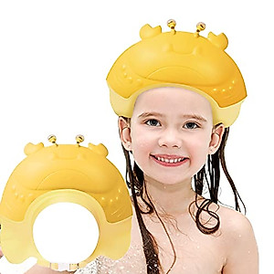FUSACONY Baby Shower Cap, Adjustable Silicone Shampoo Cap, Hair Washing Hat, Eyes Ears and Face Protector, Baby Bath Head Shield for Kids,Infant,Toddlers, Child (Yellow)