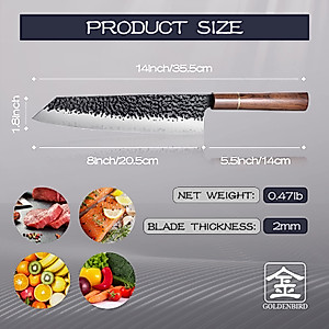 Golden Bird Japanese Kiritsuke Knives- 9 Inch Slicing Knife Sharp Meat Cutting Knife, Hand Forged 3 Layers 9CR18MOV High Carbon Breaking Knife Carving Knife, Gift for Father Mother Chef