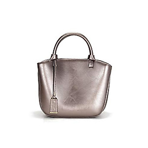 Covelin Genuine Leather Handbag Womens Retro Small Size Tote Shoulder Bag Pewter