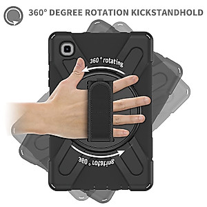 KIQ Shield for Samsung Galaxy Tab A7 Lite Case w/Screen Protector Rotating Hand Strap Kickstand Samsung Galaxy Tab A7 Lite 8.7 Case Kid Proof 2021 SM-T220 T225 T227 - Black