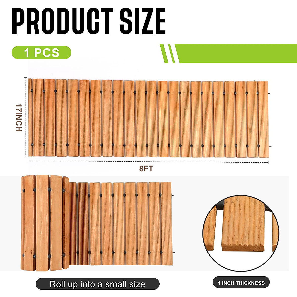 Tatuo 1 Pack 8 FT Wooden Garden Pathway Roll Out Straight Walkway Outdoor Path Wood Flooring Boardwalk Pavers for Garden Backyard Patio Beach Outdoor Wedding Party, 8' L x 17" W