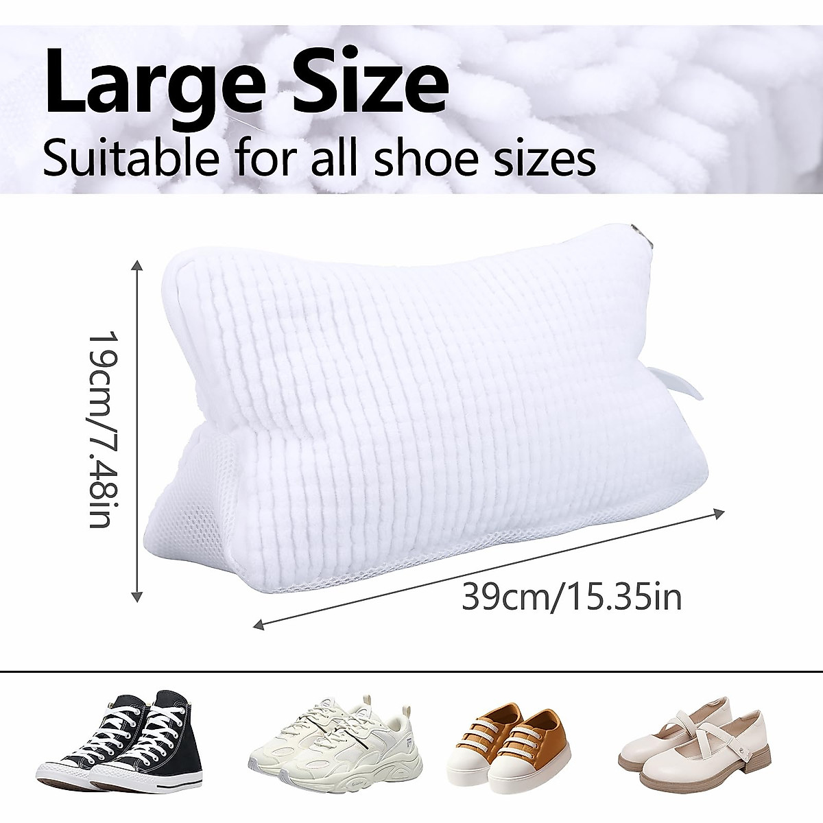 Shoe Washing Machine Bag, 360 Wrap-around Laundry Bags for Washing Machine, Reusable Shoes Wash Bag with Protective Hidden Zipper, 10000+ Fluffy Fibers for Sneaker Gym Shoe