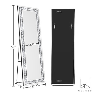 MUAUSU Crystal Full Length Floor Mirror- 59"×18" Crushed Diamond Full Body Mirror Silver Long Standing Mirror for Bedroom Living Room Bathroom Wall Mounted